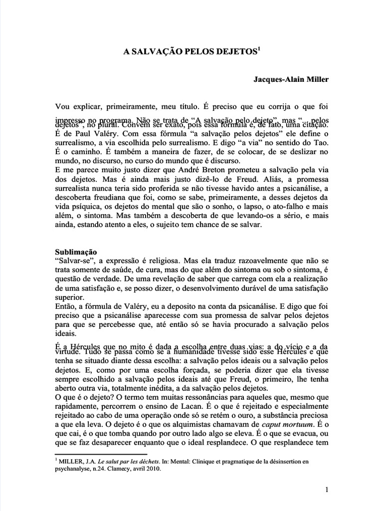 Jacques-Alain Miller - A Salvação Pelos Dejetos | PDF
