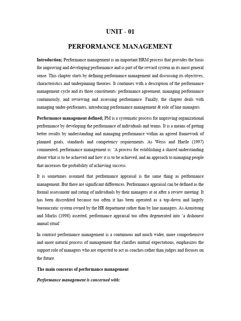 Performance Management UNIT 01 - 05 | PDF | Performance Appraisal | Goal