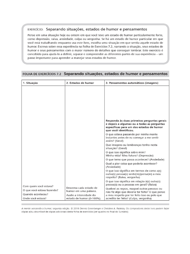 Separando Situações Estados de Humor e Pensamentos | PDF