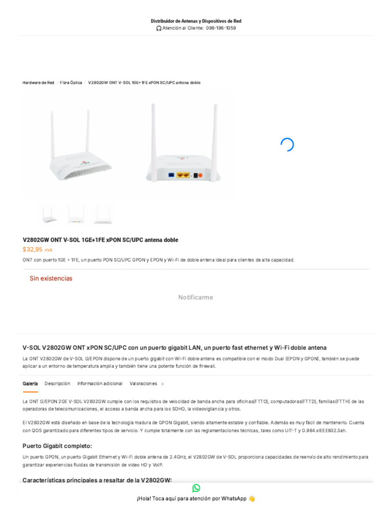 V2802GW ONT V-SOL 1GE+1FE xPON SC - UPC Antena Doble | PDF ...