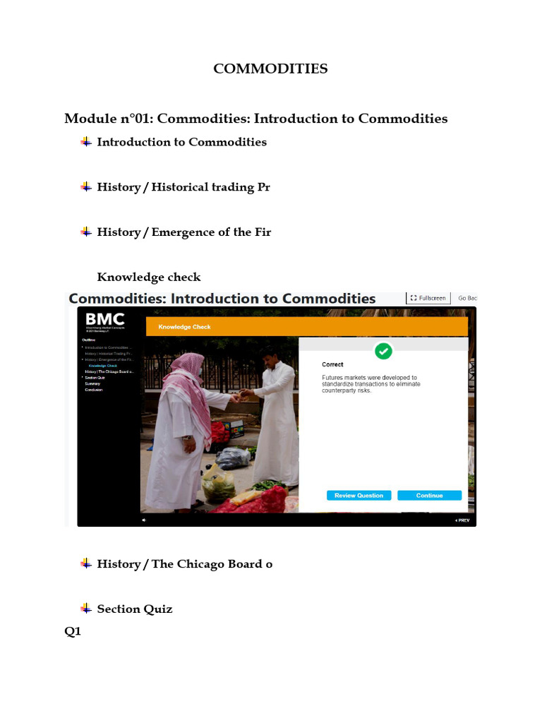 Bloomberg Market Concepts Certificate - COMMODITIES Part - NOAH Pauline ESLSCA 2021 | PDF