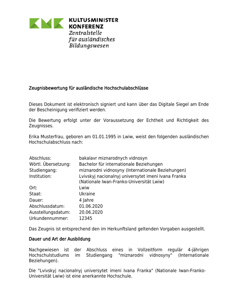 Musterbescheinigung_Zeugnisbewertung_ZAB | PDF