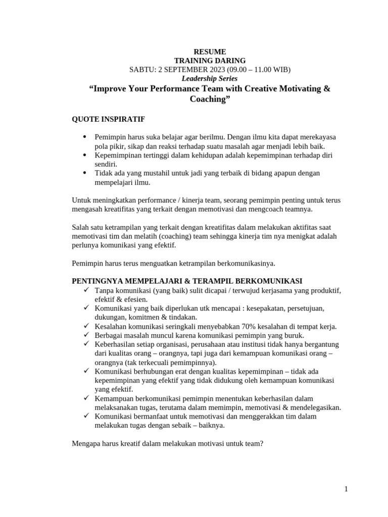 Improve Your Performance Team With Creative Motivating and Coaching | PDF