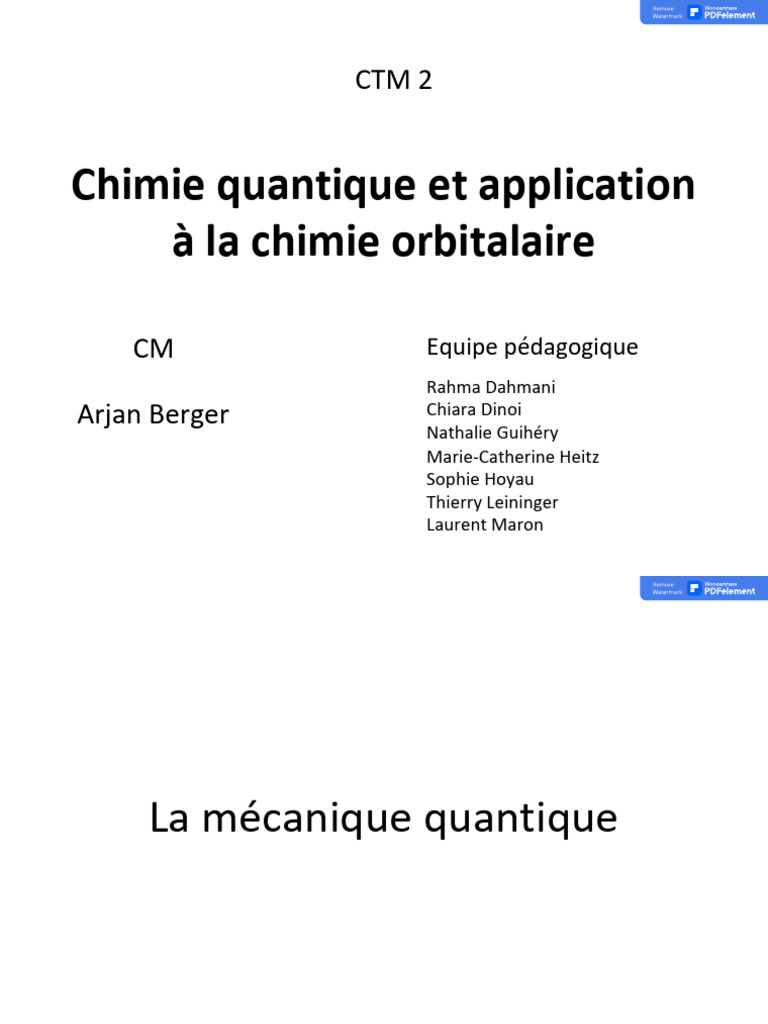 CM1 Chimie Quantique | PDF