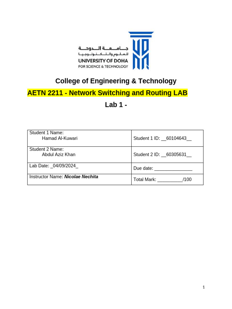 LAB-1 Report BY - Hamad & Abdul Aziz | PDF