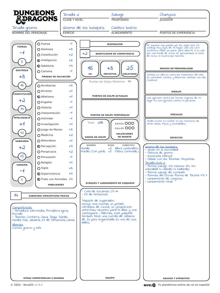 Ficha de Personaje: Druida Gnomo | PDF