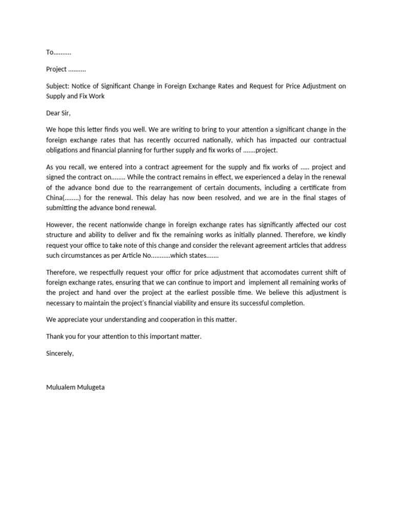 Letter Regarding Price Adjustment, Mule Case | PDF | Technology ...