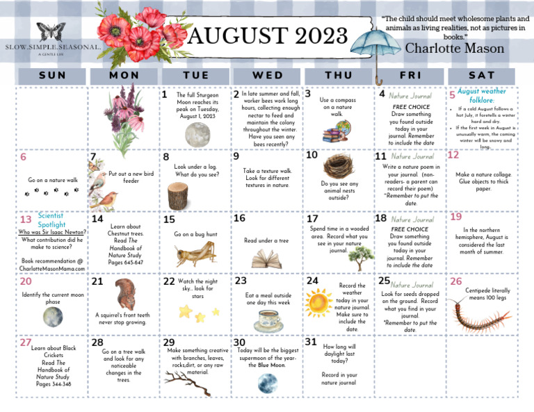 August Nature Calendar Final | PDF