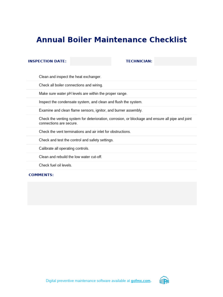 Annual Boiler Maintenance Checklist | PDF