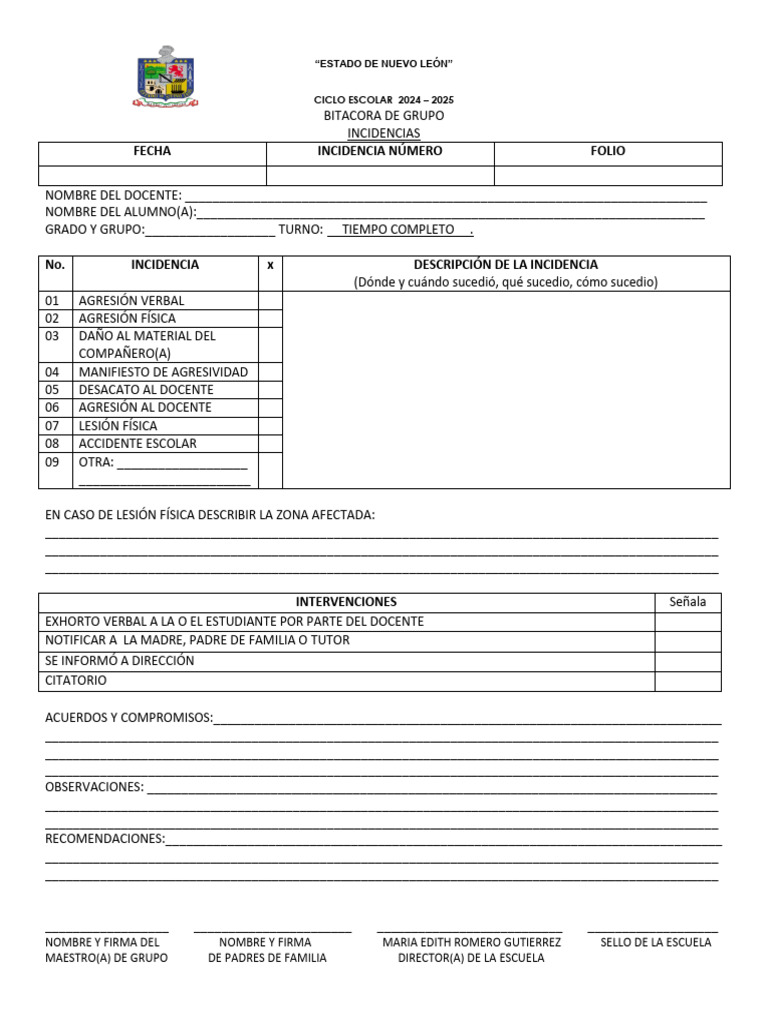 Bitacora de Incidencias | PDF