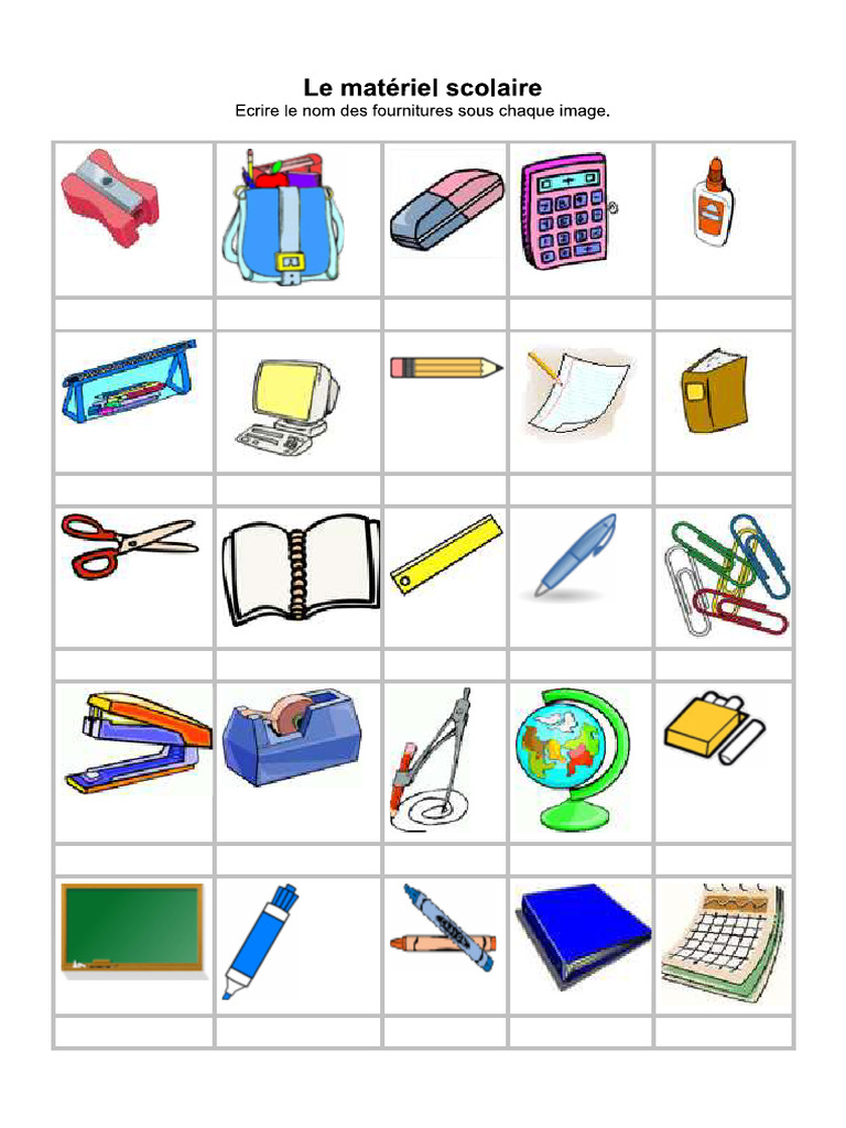 Exercices - Le Matériel Scolaire | PDF