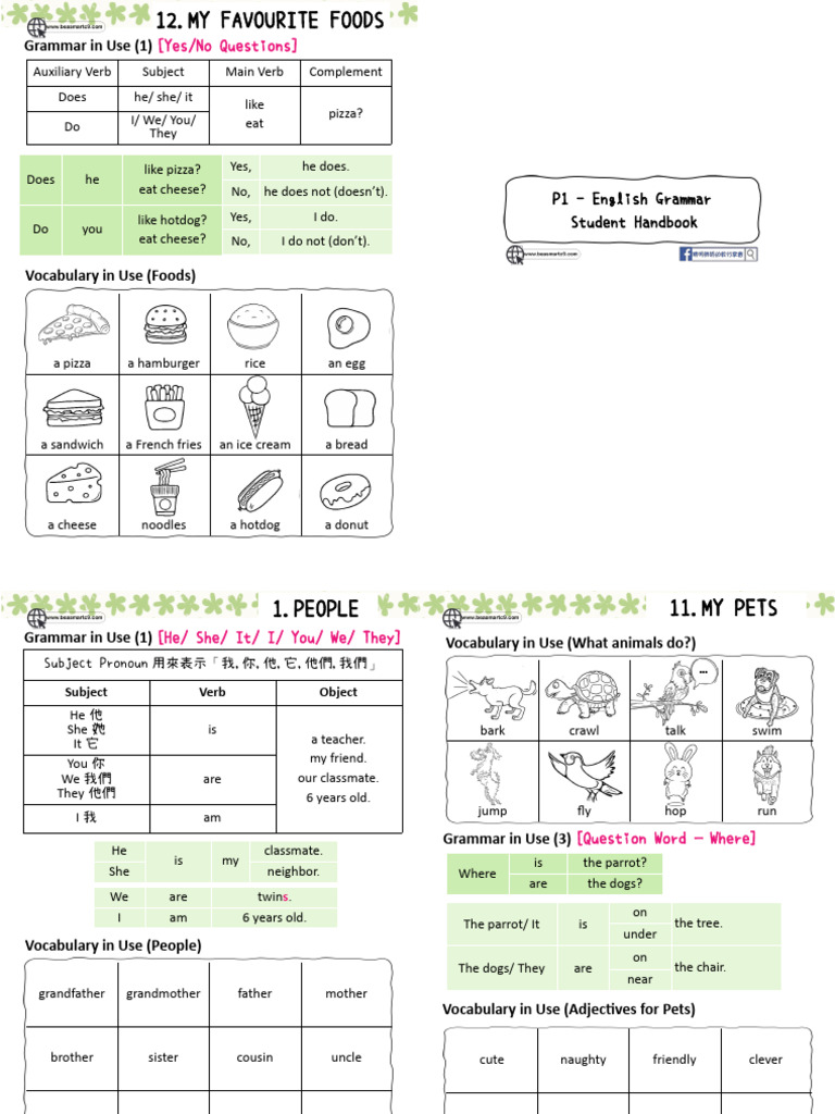 P1 English Grammar in Use Study Handbook | PDF