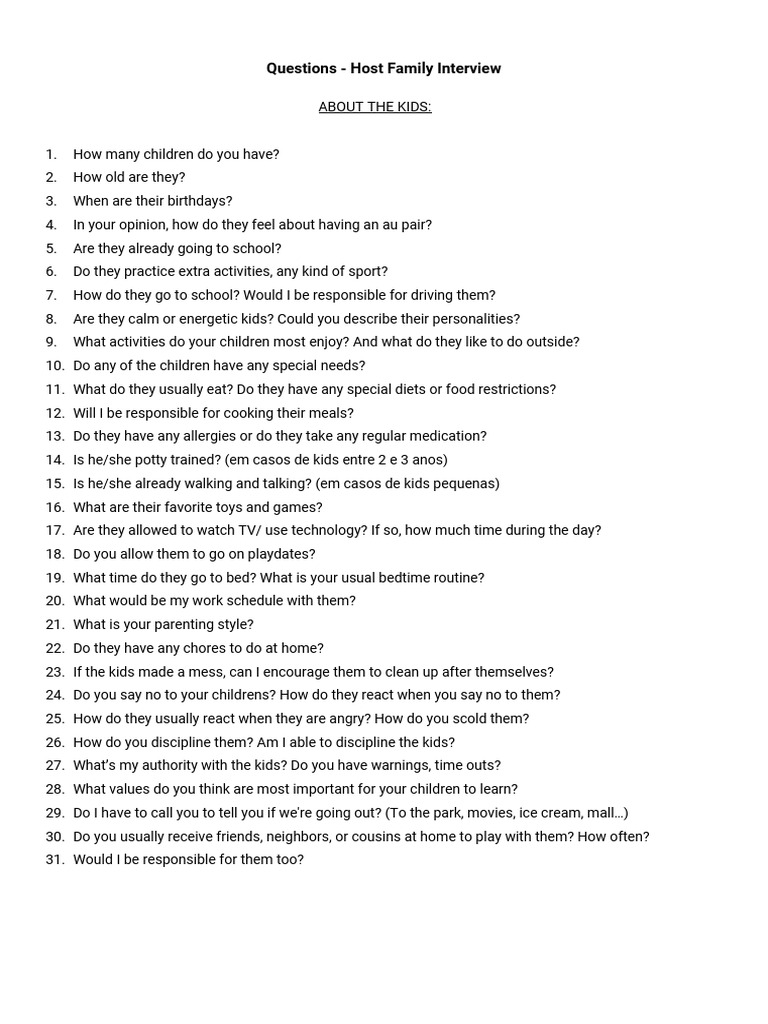 Questions - Host Family Interview | PDF