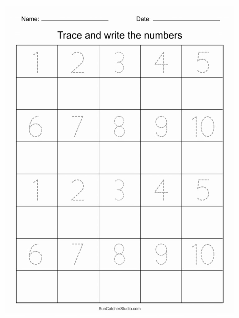 Printable Tracing Writing Numbers 1 10 Worksheet 999999 Fefefe | PDF