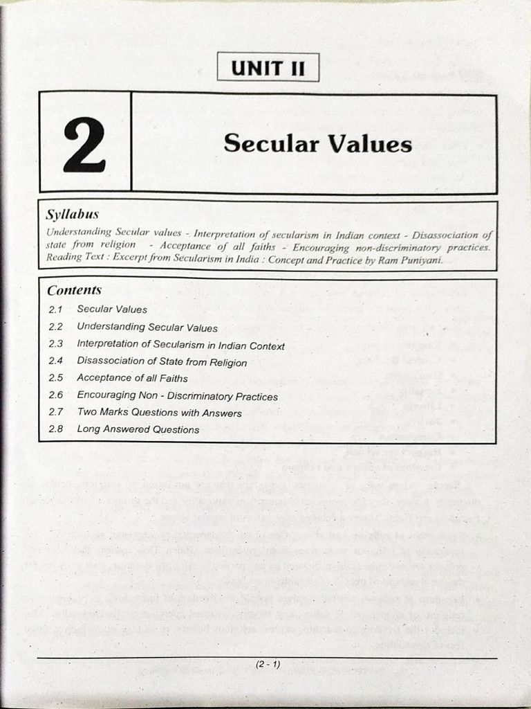 Unit II HVE Secular Values | PDF