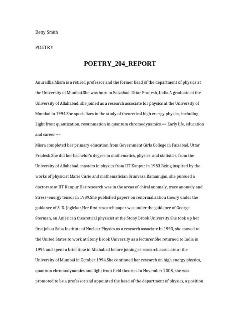 Poetry 204 Report | PDF
