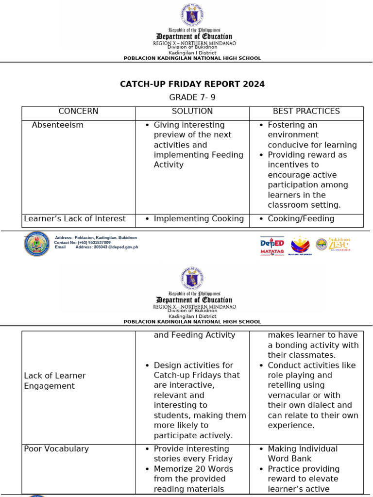 Catch Up Friday Report | PDF