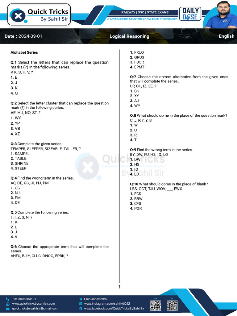 Logical Reasoning English 2024 09 01 Quicktricks Pdf