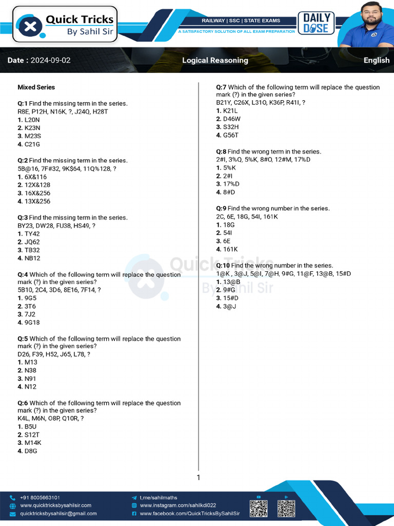 Logical Reasoning English 2024-09-02 Quicktricks | PDF