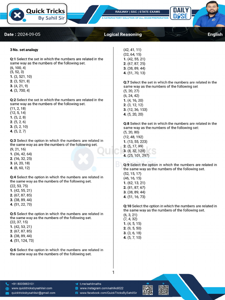 Logical Reasoning English 2024-09-05 Quicktricks | PDF