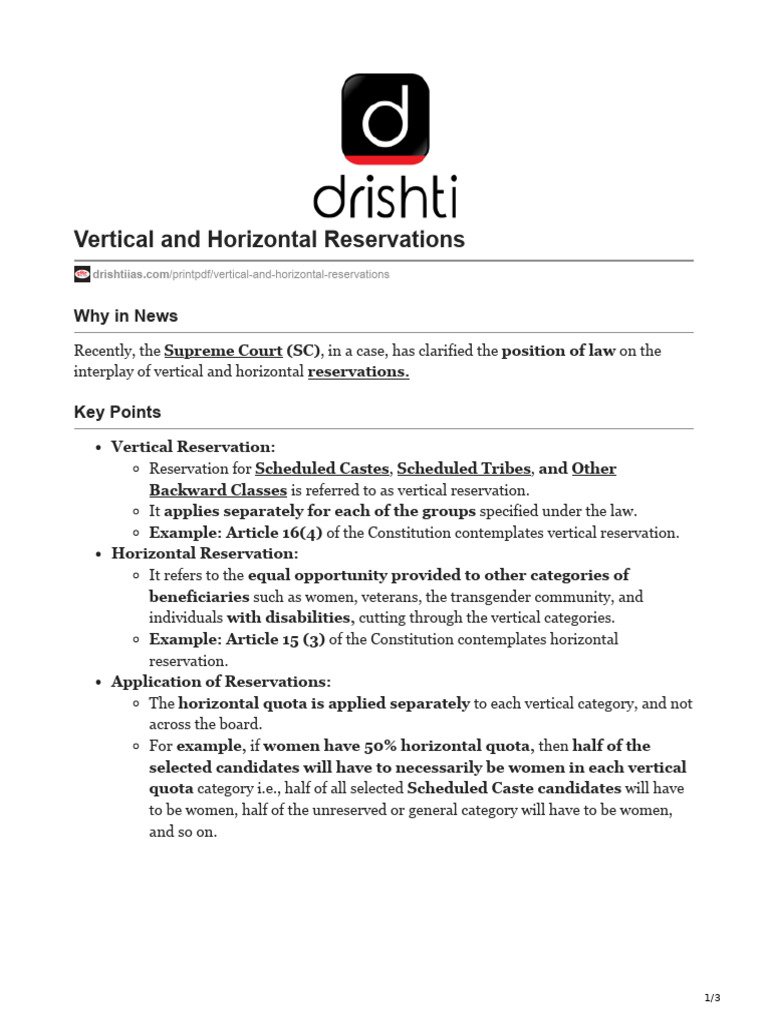 Vertical and Horizontal Reservations | PDF
