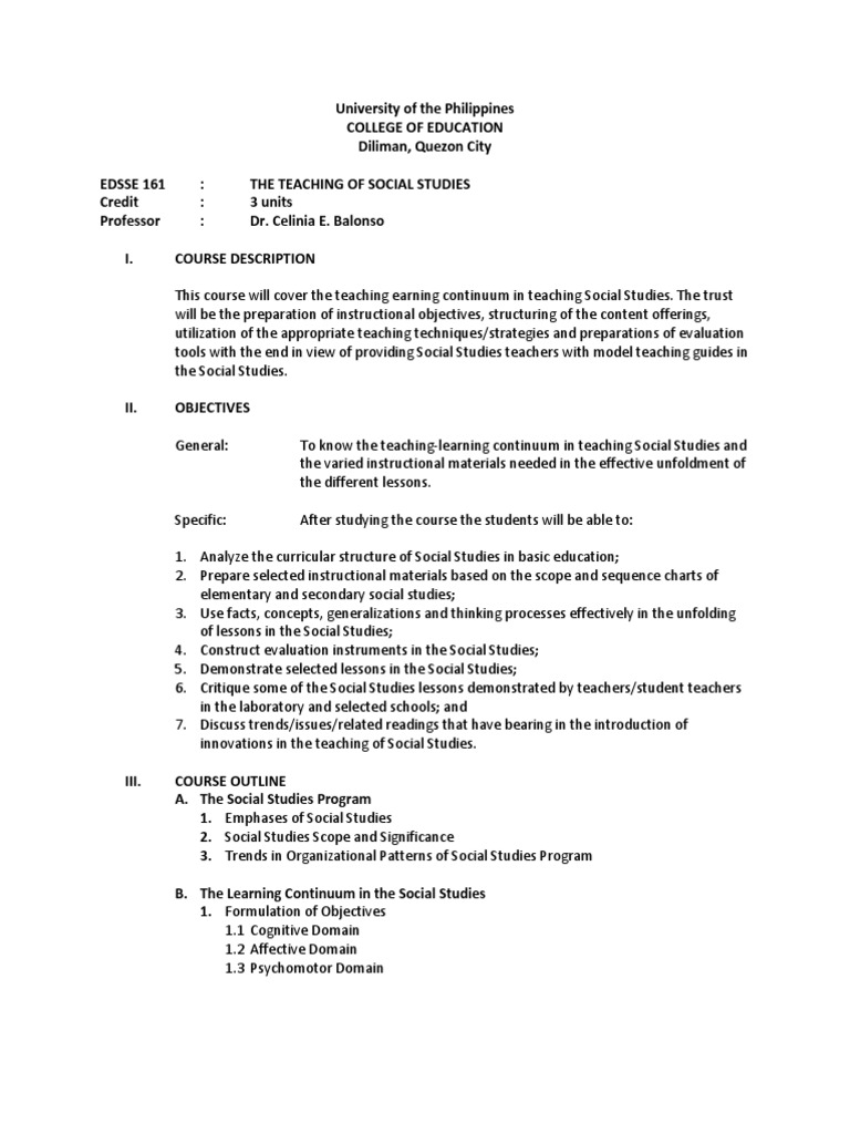 Teaching Social Studies Course Syllabus | PDF | Inquiry | Evaluation