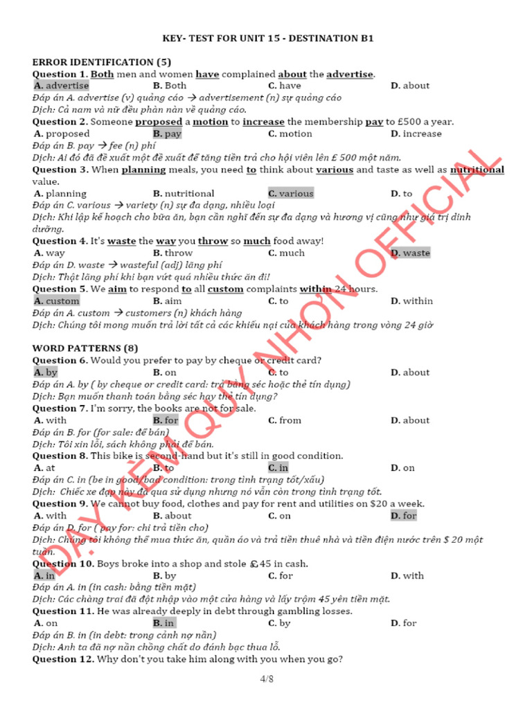 Bài tập từ vựng Des B2-trang-10 | PDF