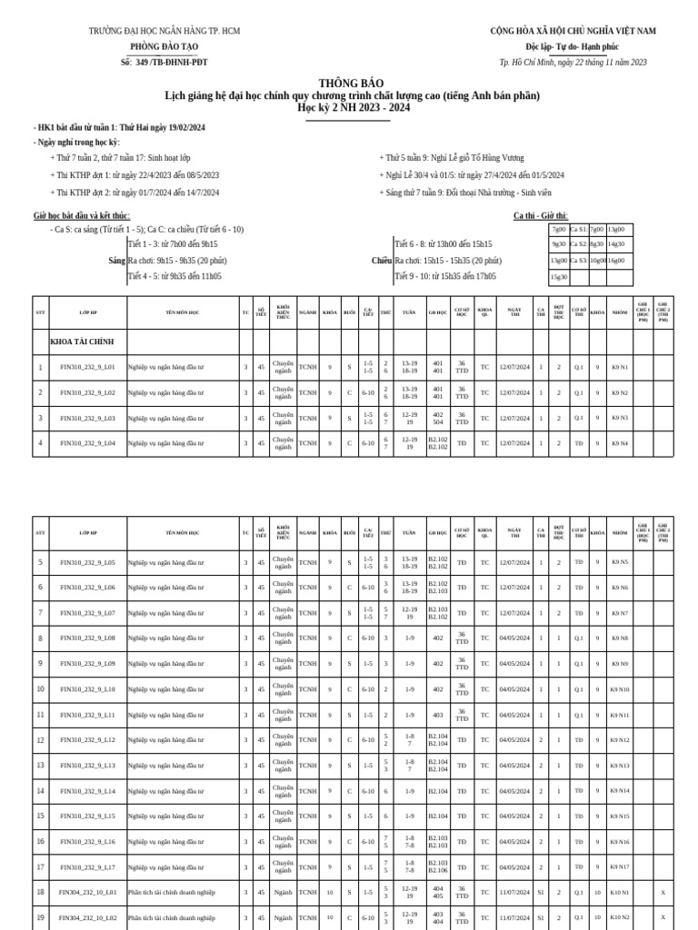1 Lich Giang Lich Thi hk2 NH 2023 2024 He CLC 2311202323842CH | PDF | Dairy Farming | Dairy