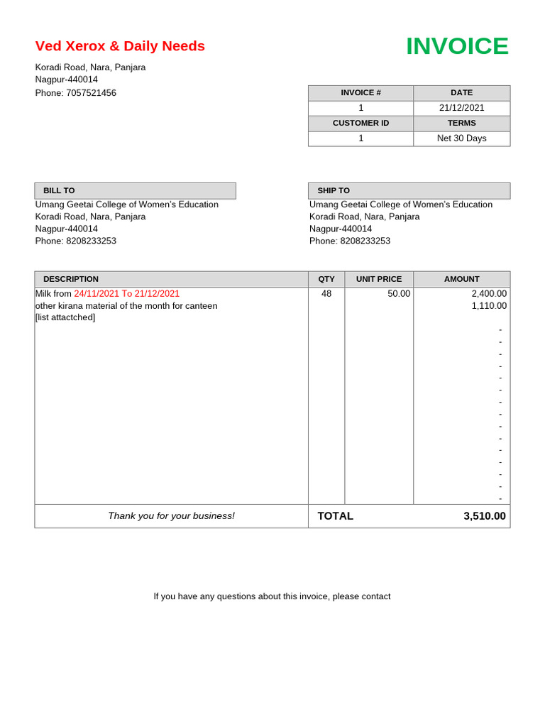 Ved Xerox Bill | PDF