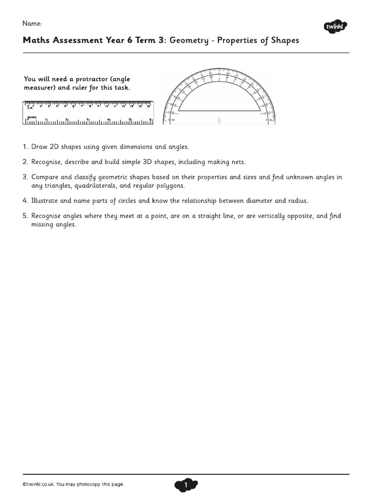 T2 M 1550 Year 6 Maths Assessment Term 3 Geometry Shape | PDF