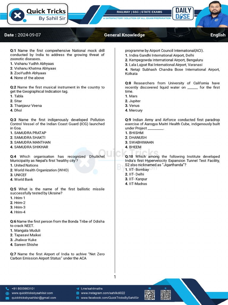 General Knowledge English 2024-09-07 Quicktricks | PDF