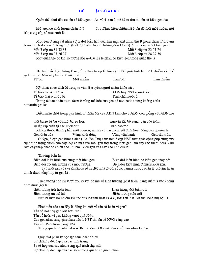 ĐỀ ÔN TẬP SỐ 4 HK1 | PDF