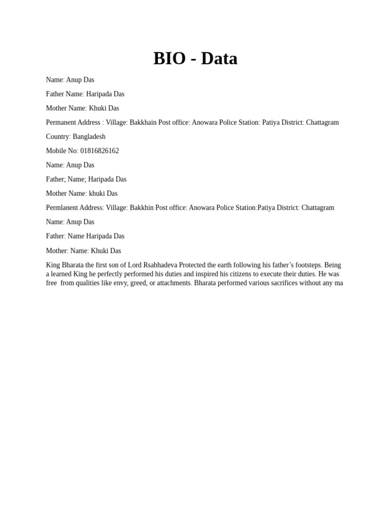 Bio Data | PDF