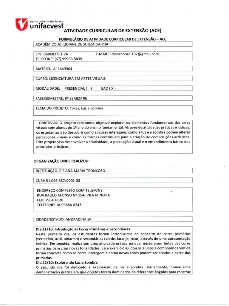 Atividade Curricular de Extensão- ACE II20240815_18163478 | PDF