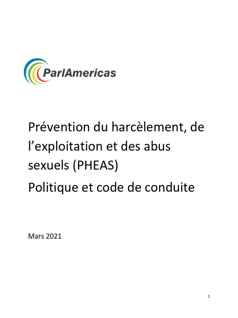 ParlAmericas PSHEA Policy and Code of Conduct FRE | PDF
