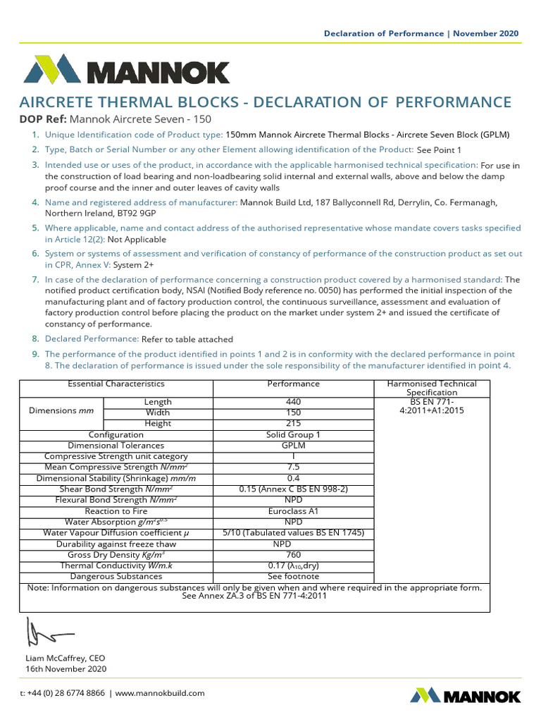 Mannok Aircrete Thermal Blocks DOP | PDF | Building Engineering | Materials