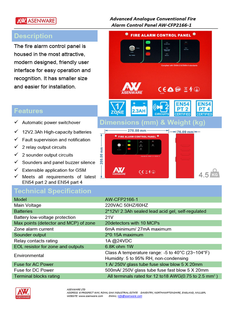 1 Zone Conventional Fire Alarm Control Panel Datasheet | PDF ...