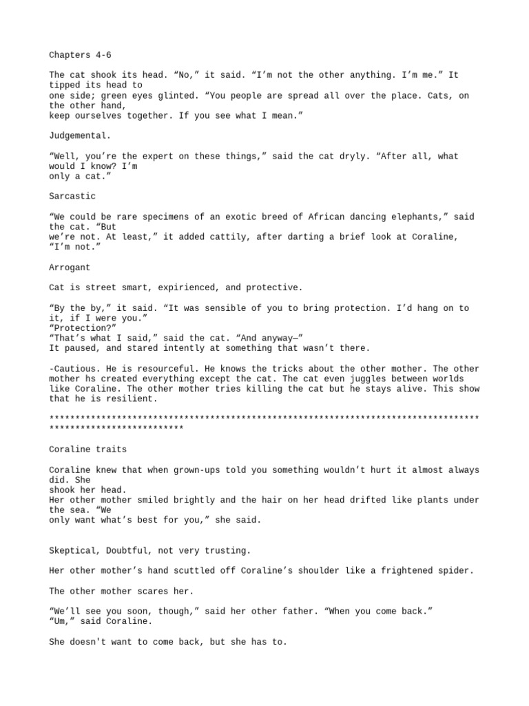 Chapters 4-6 Coraline Notes | PDF