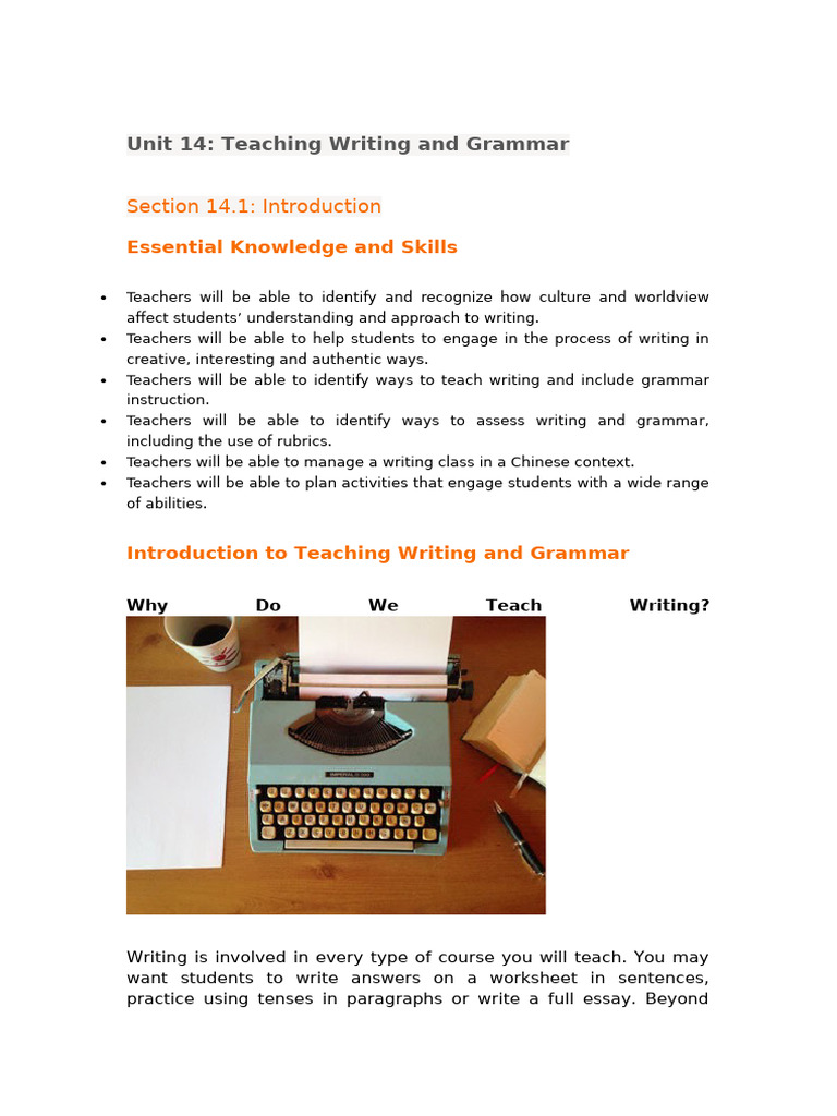 NOTE Unit 14 Teaching Writing and Grammar | PDF | Essays | Grammar