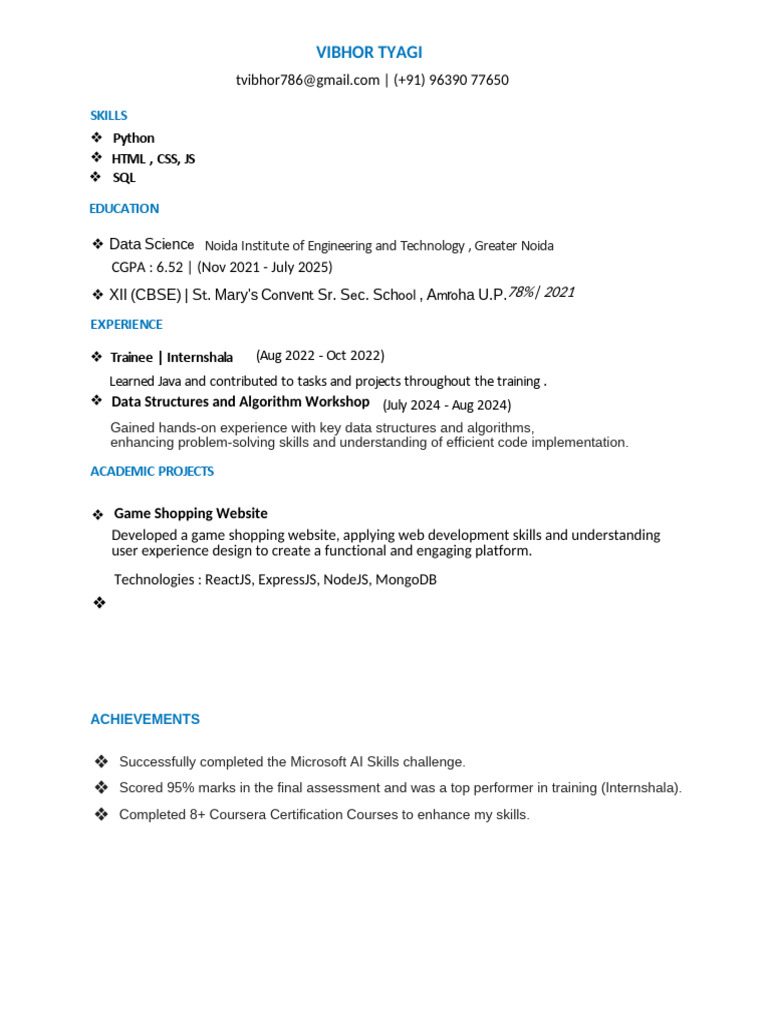 Vibhor New Resume | PDF
