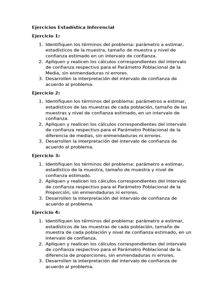 Ejercicios Estadística Inferencial | PDF