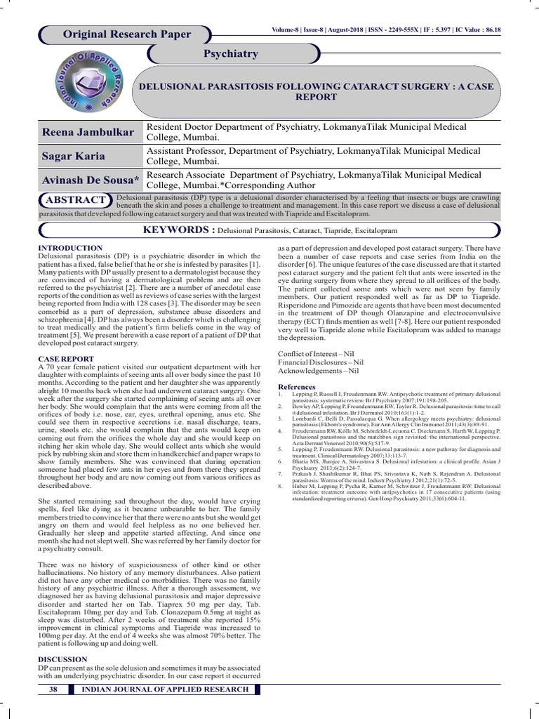 Delusion Parasitosis Cataract SX | PDF