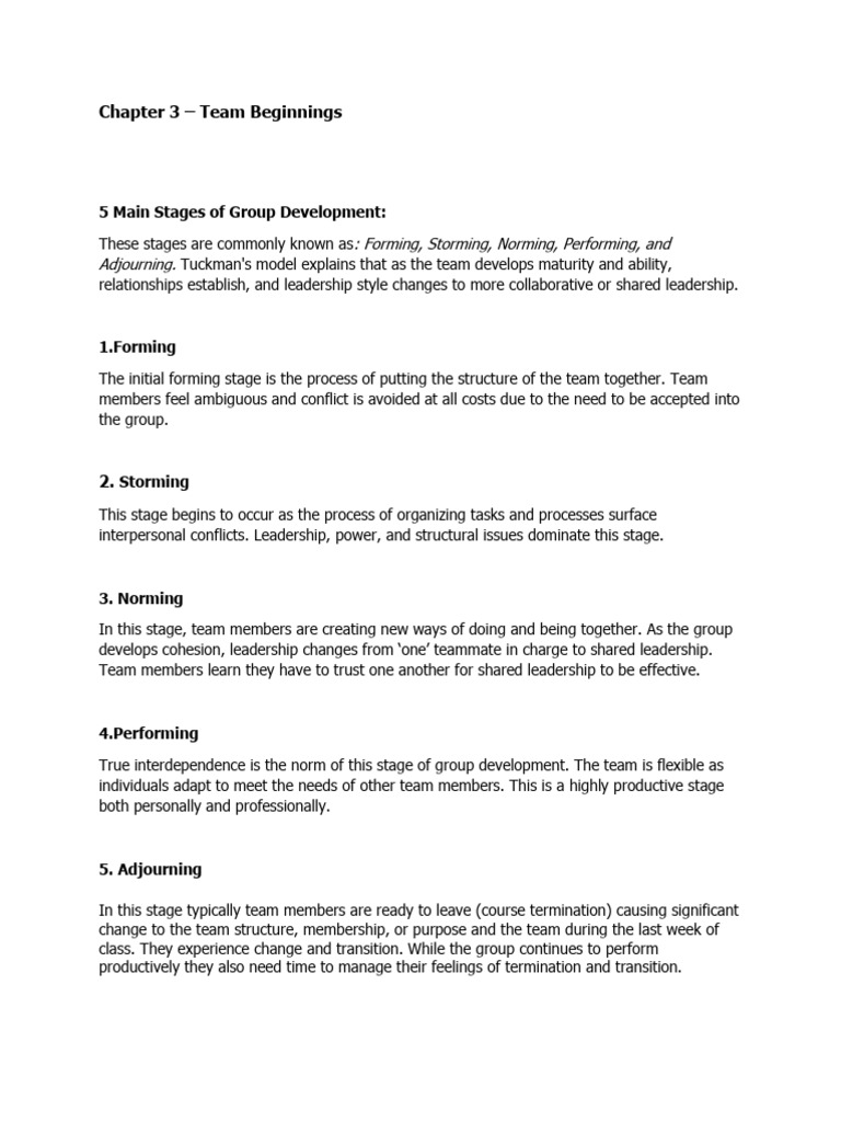 Chapter 3 Team Beginnings | PDF | Goal | Leadership