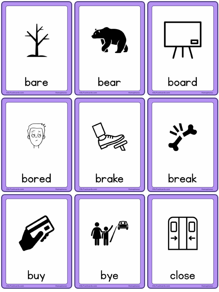 Homophones Small Flashcards With Labels | PDF