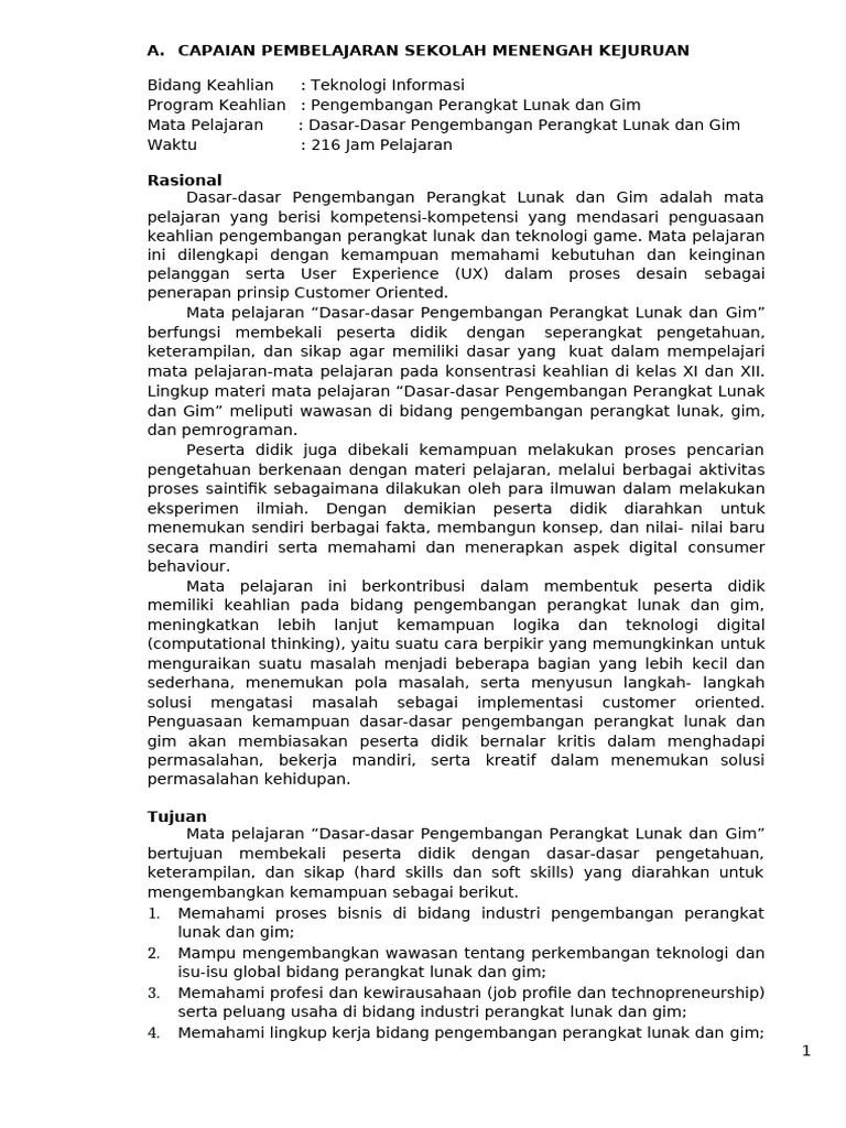 Capaian Pembelajaran Dasar PPLG | PDF
