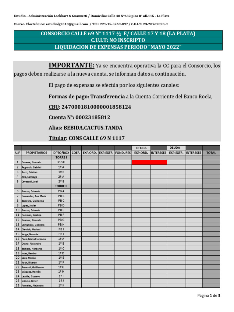 Liquidacion de Expensas Periodo Mayo 2022 | PDF