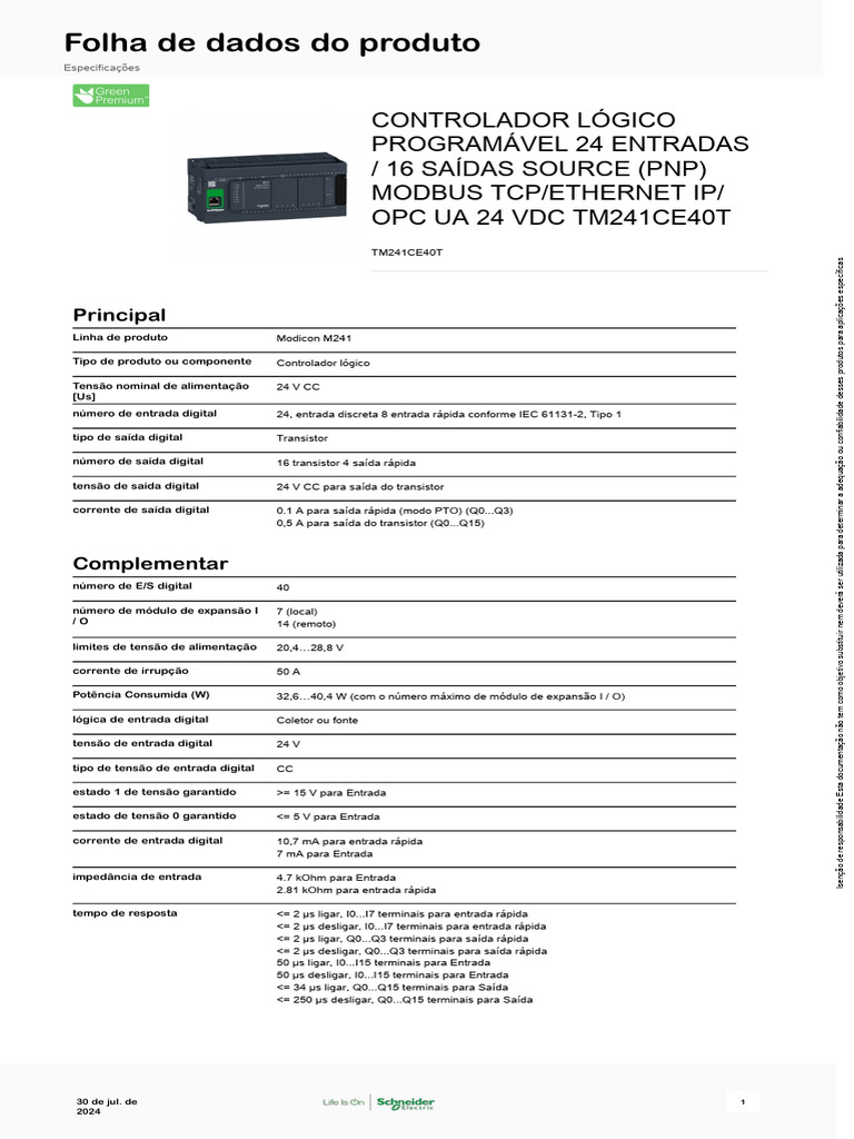 Schneider Electric - Modicon-M241 - TM241CE40T | PDF