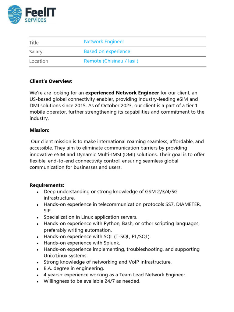 JD - TM Network Engineer | PDF