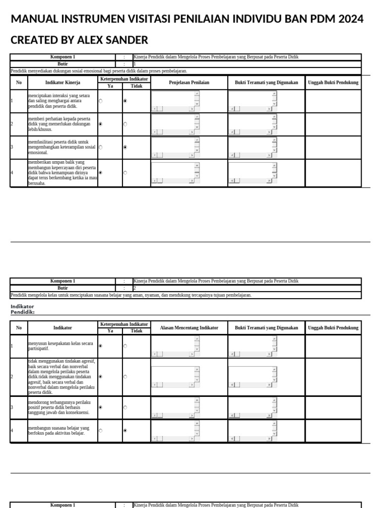 Manual Instrumen Visitasi Penilaian Individu Ban PDM 2024 - Alex Sander | PDF
