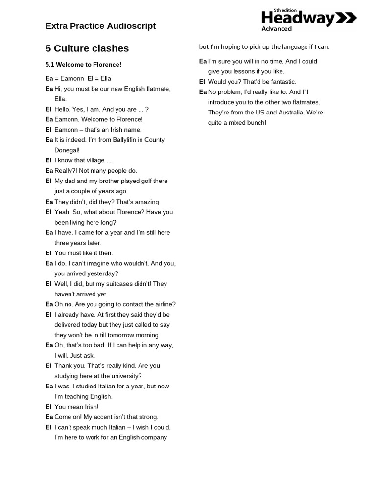 Headway Advanced Extra Practice Audioscript | PDF